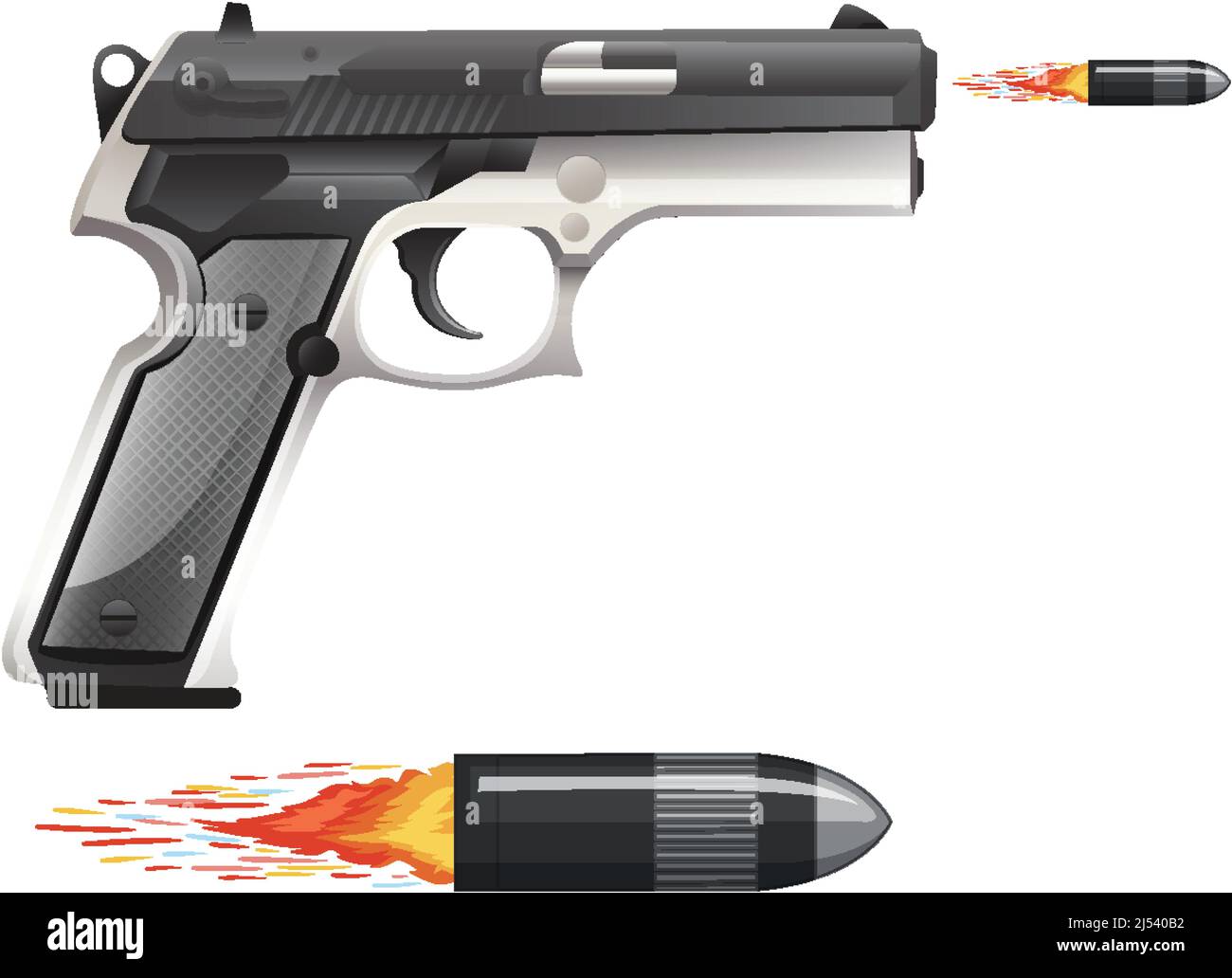 Pistol and bullet on fire illustration Stock Vector Image & Art - Alamy