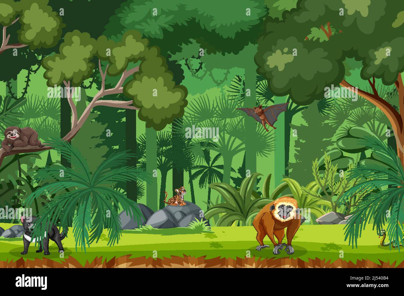 Wild animals in the forest scene illustration Stock Vector Image & Art ...