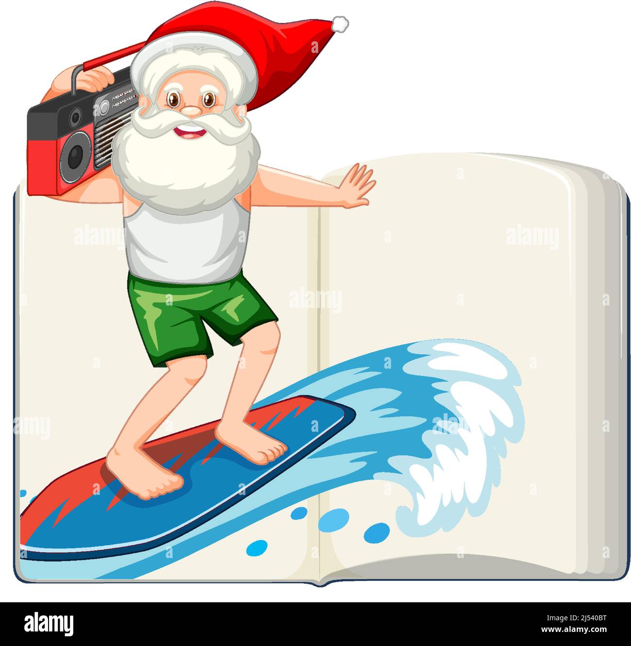 Summer Christmas with Santa Claus on surfboard illustration Stock ...