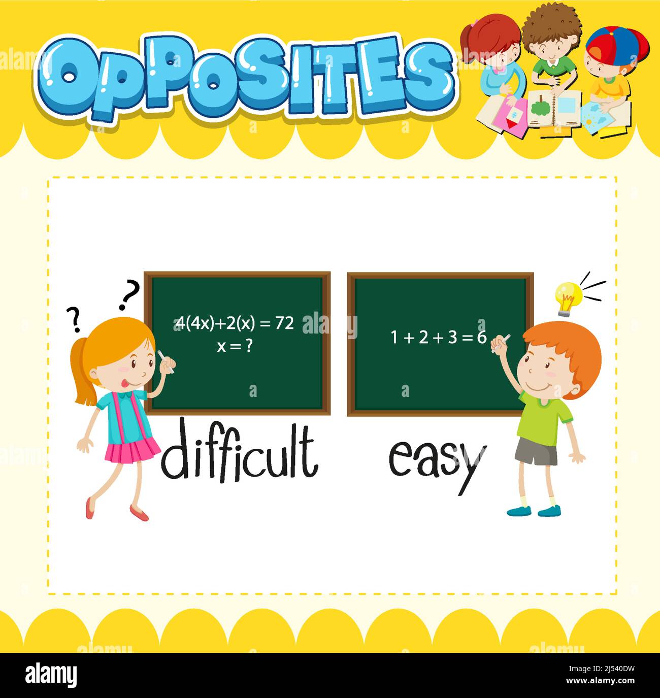 Opposite words for difficult and easy illustration Stock Vector Image ...