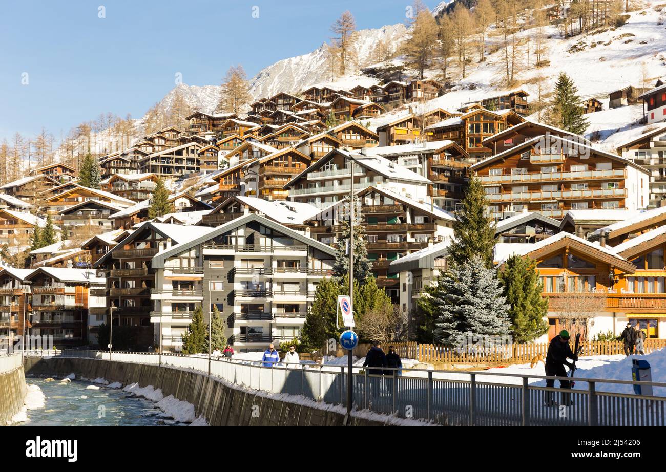 Winter mountain landscape. Snowy mountain Matterhorn during the day in ...