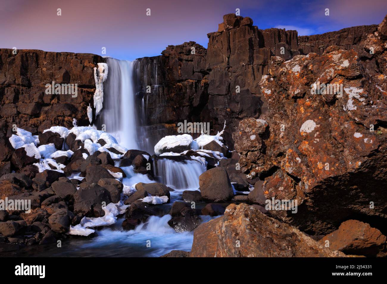 Beautiful landscape from Iceland. Öxarárfoss waterfall before sunrise ...