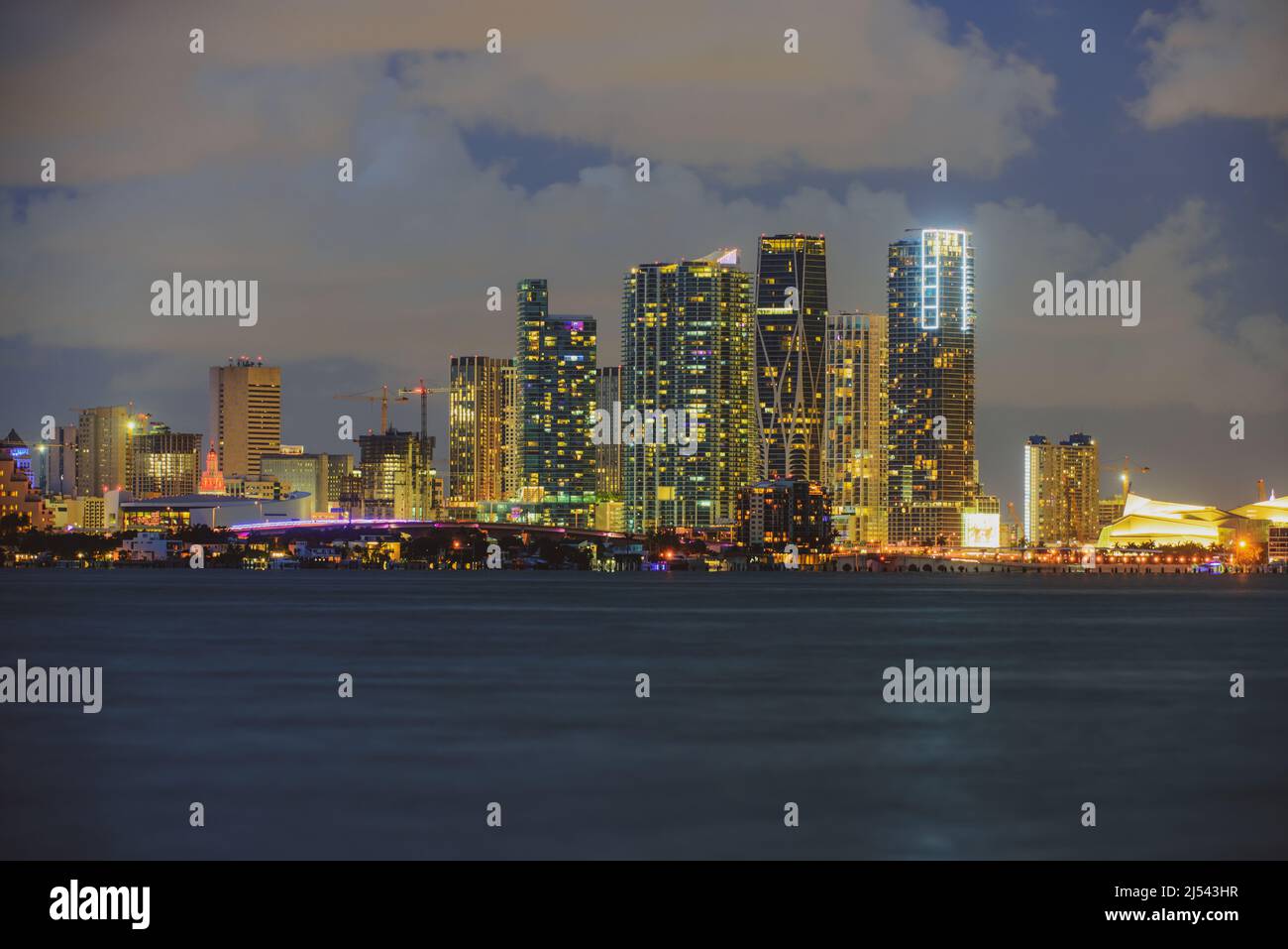 Miami downtown. Miami skyscrapers at the night, south beach Stock Photo ...