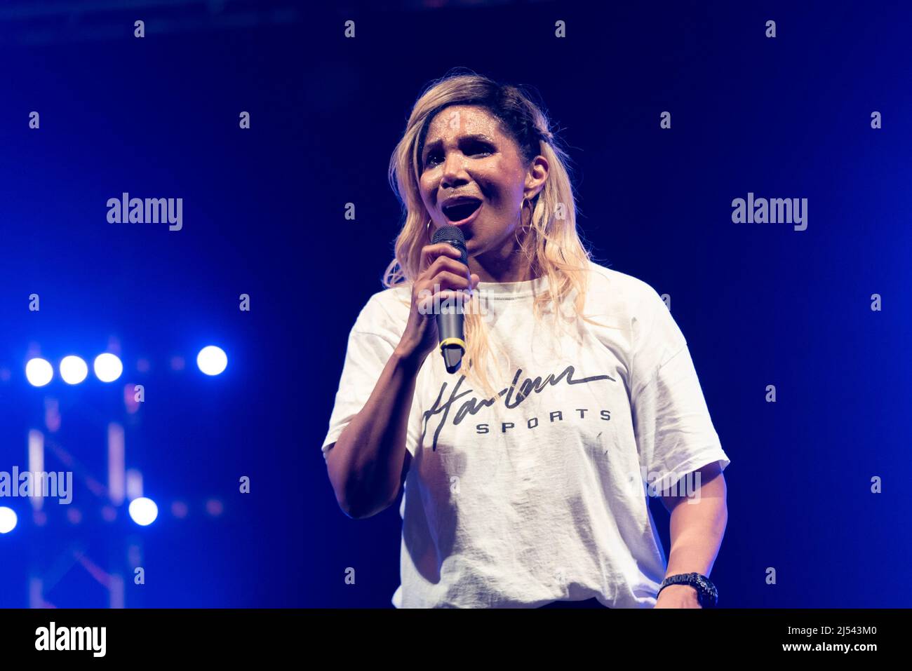 Singer Denise Pearson of Five Star performing at a 1980s retro concert ...