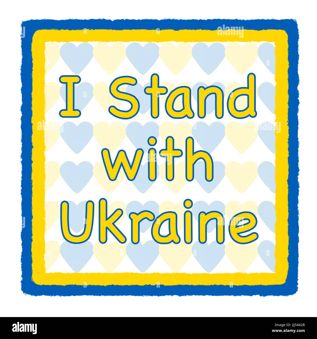 slogan I stand with Ukraine in square Ukrainian flag frame over white ...