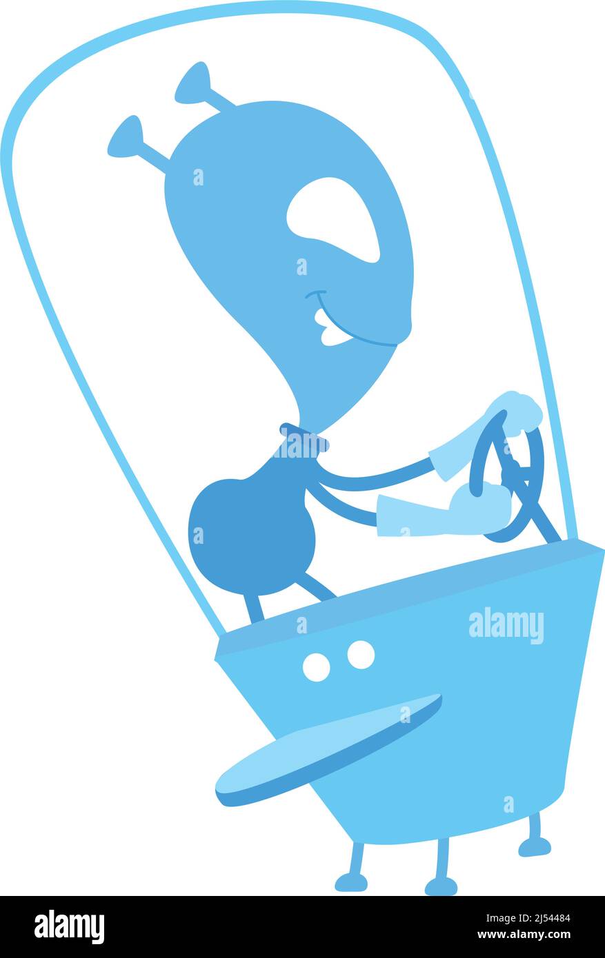 Smirking alien driving vehicle semi flat color vector character Stock ...