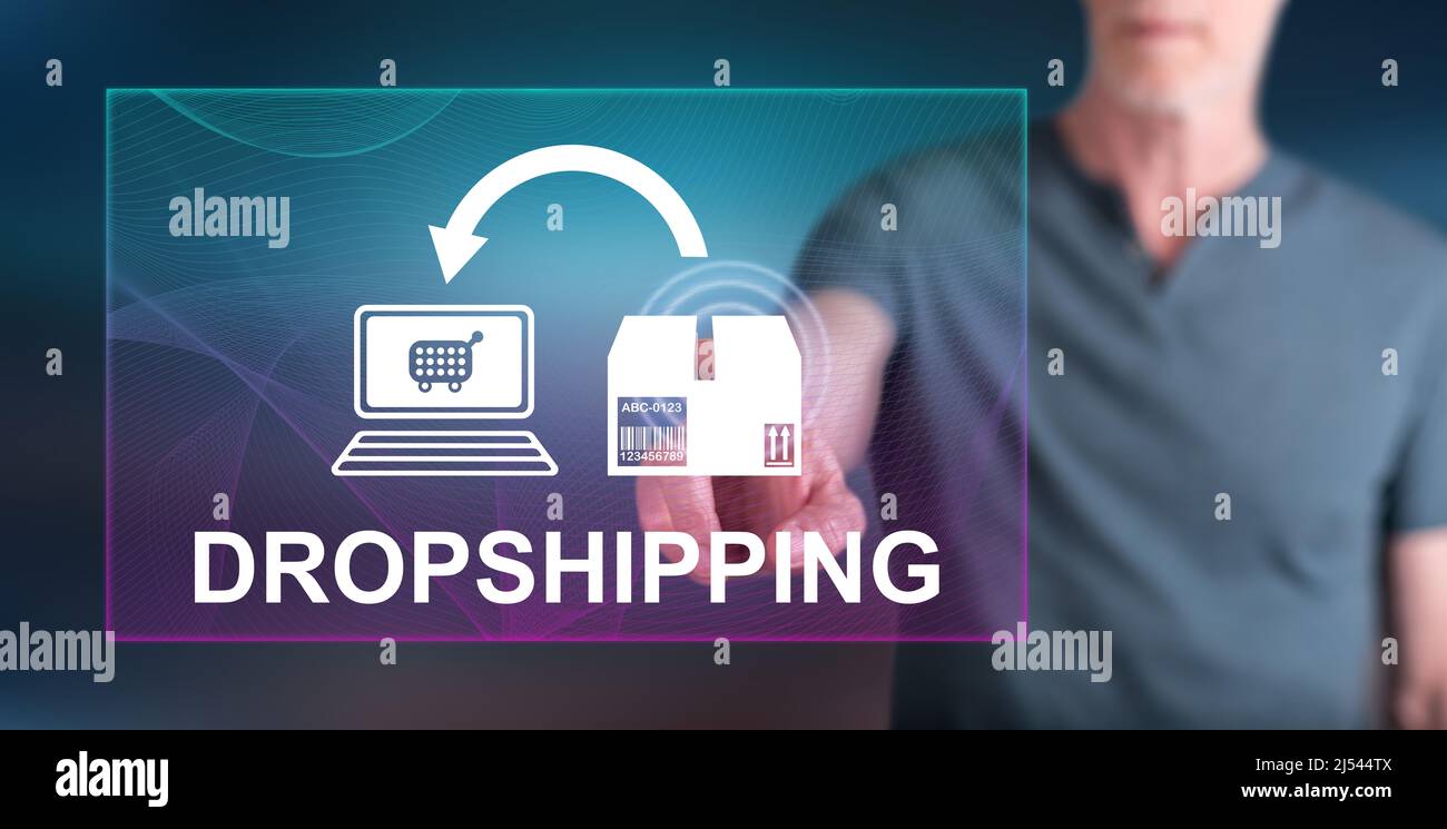 Man touching a dropshipping concept on a touch screen with his finger ...