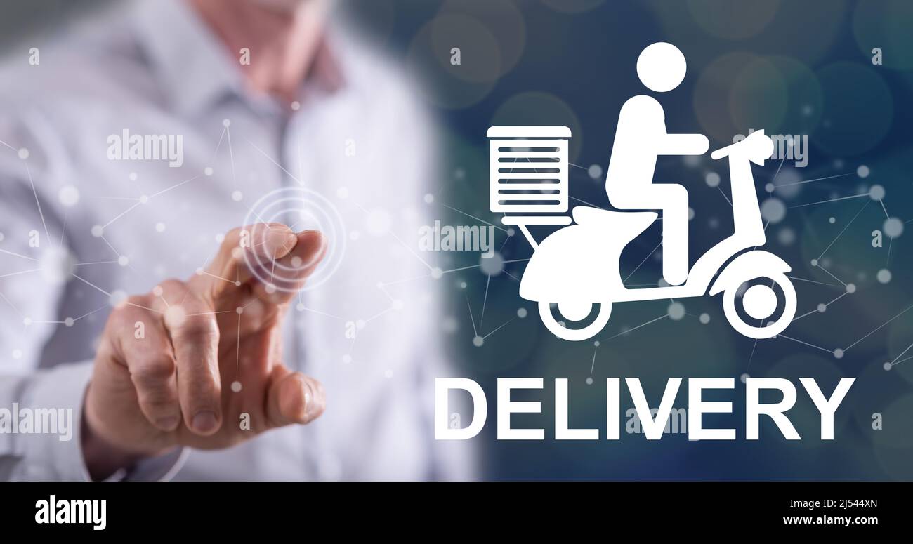 Man touching a delivery concept on a touch screen with his finger Stock ...