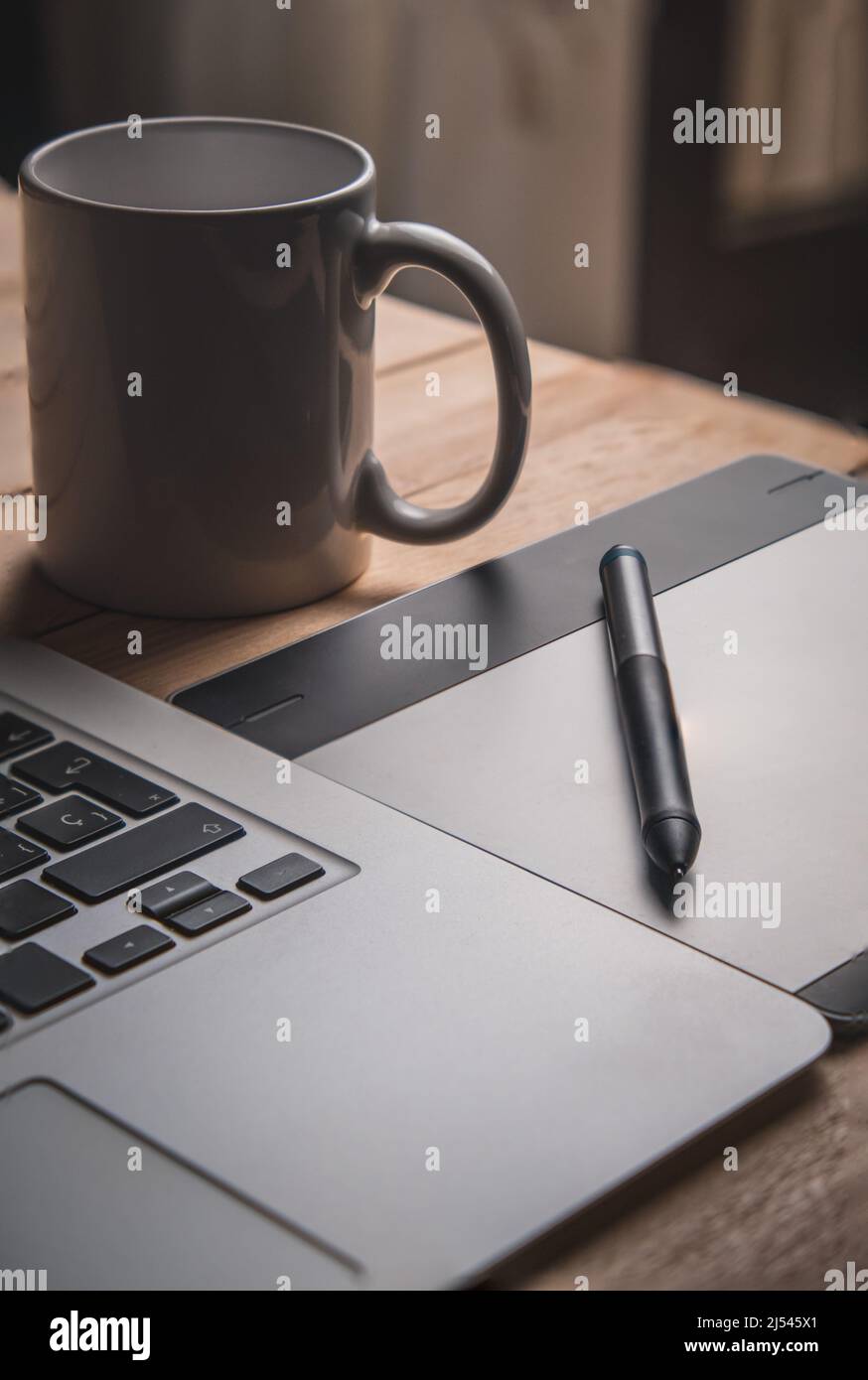 Graphic tablet and pencil on office desk. Tool design graphic Stock ...