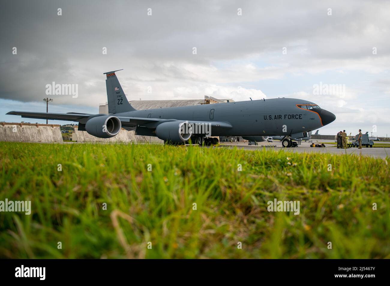 A 909th Air Refueling Squadron flight crew reviews a KC-135 ...