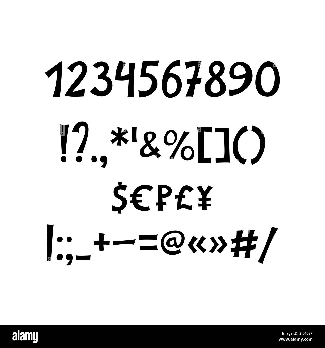 Cartoon numbers and punctuation marks black color isolated on white ...