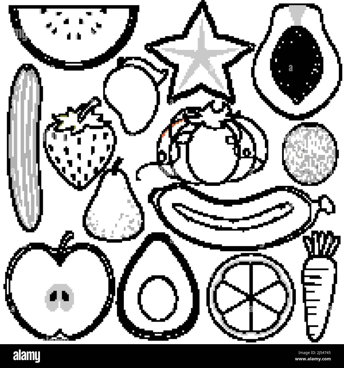 fruits andvegetables doodle outline illustration Stock Vector Image ...