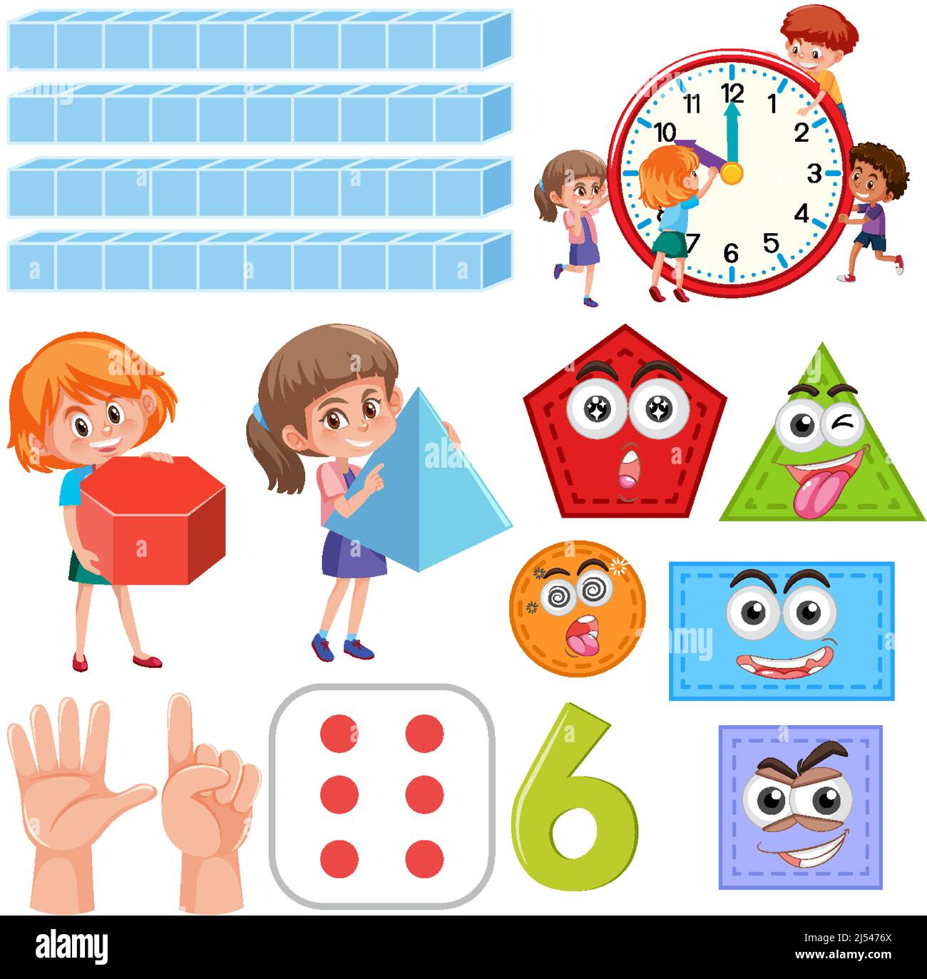 Math classroom objects with supplies and students illustration Stock ...
