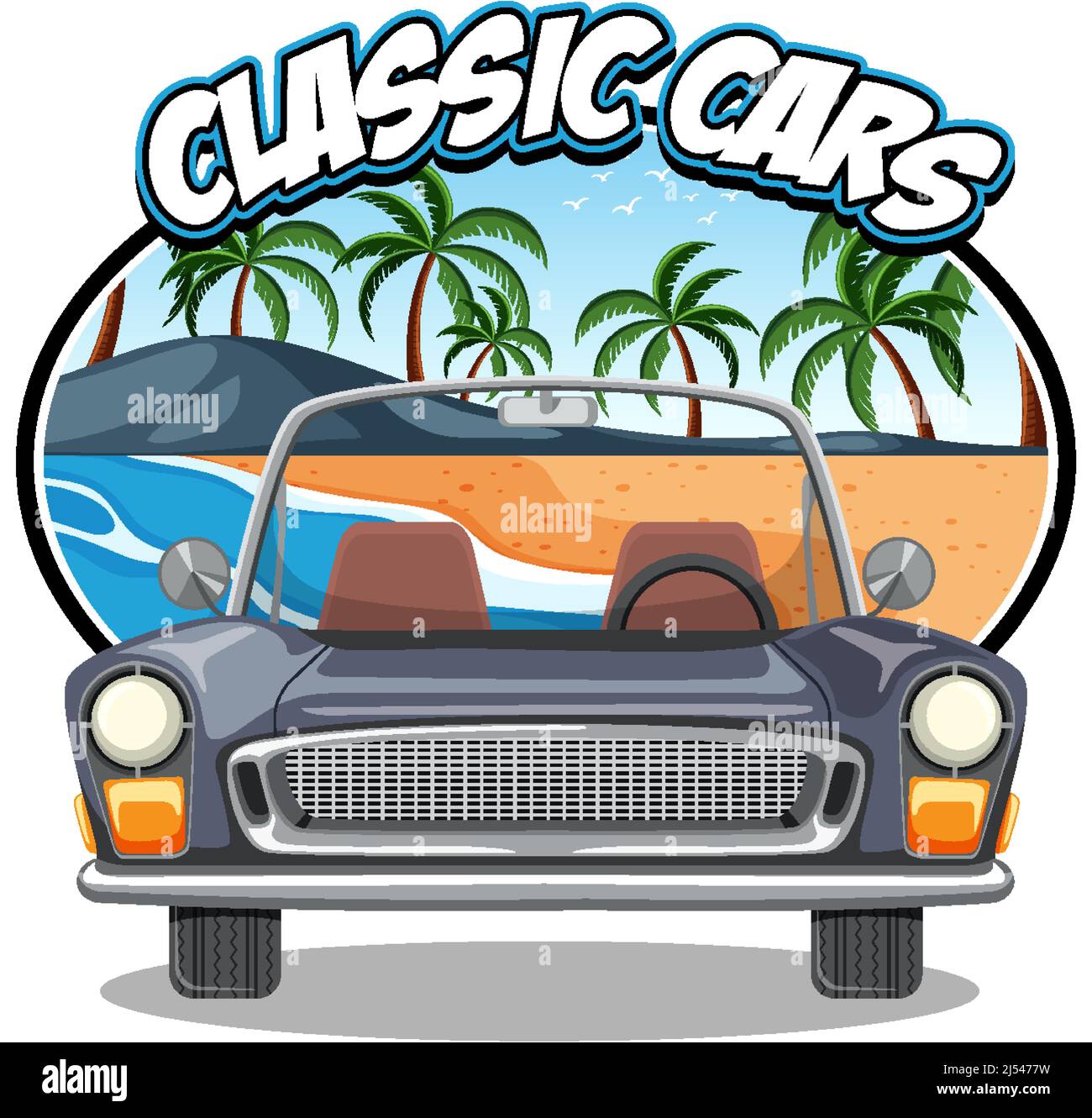 The classic car concept with old car front view illustration Stock ...