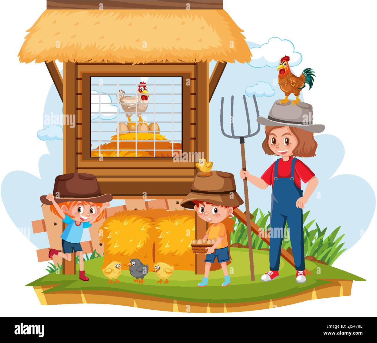 Woman and kids working in the farm illustration Stock Vector Image ...