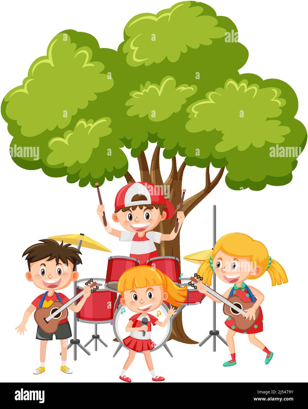 Children playing music under the tree illustration Stock Vector Image ...