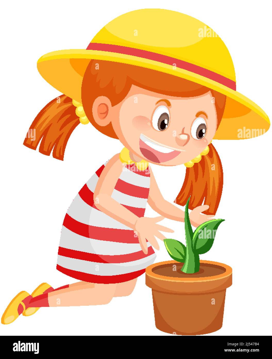 Girl cartoon character growing plant illustration Stock Vector Image ...