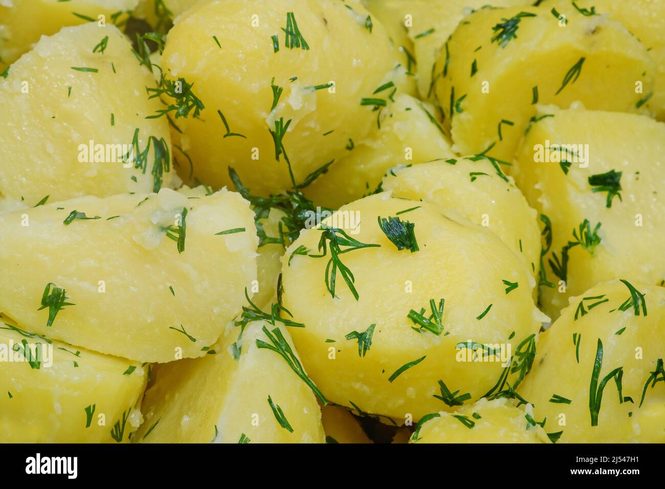 Boiled potato with dill close-up. Food background Stock Photo - Alamy