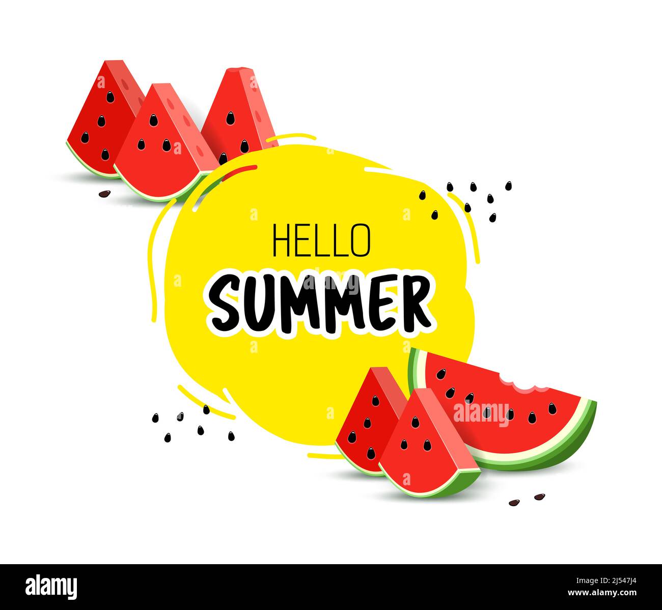 Realistic illustration of triangular watermelon juicy slices. Banner ...