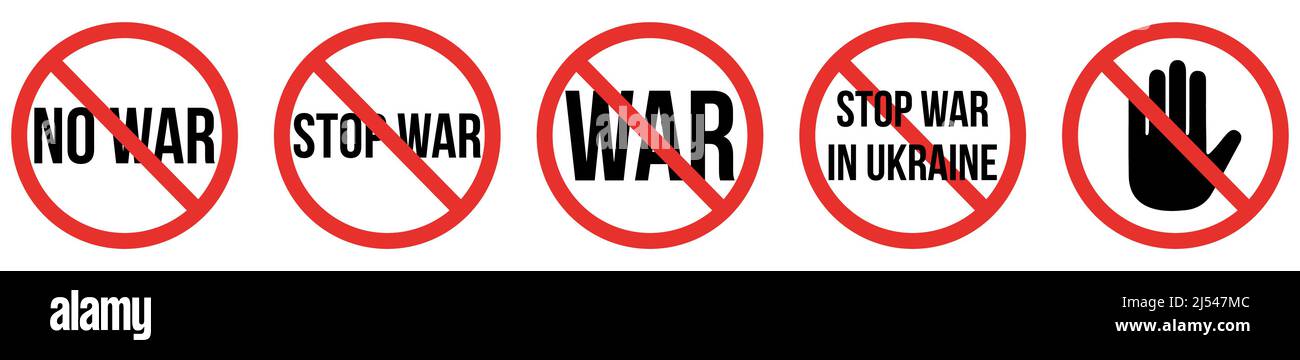 Red sign stop war set. Anti-war, peace appeal concept. Vector ...