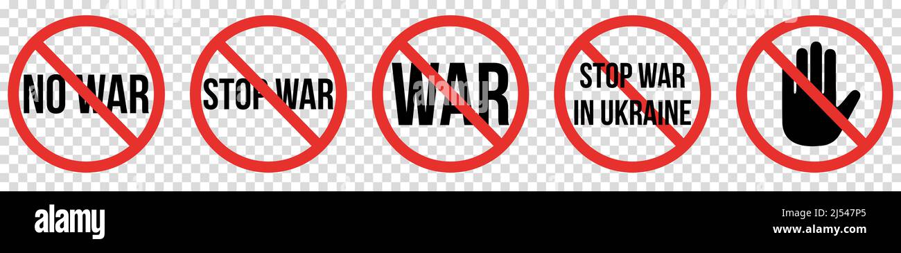 Red stop war icons. Anti-war, peace appeal concept. Vector illustration ...