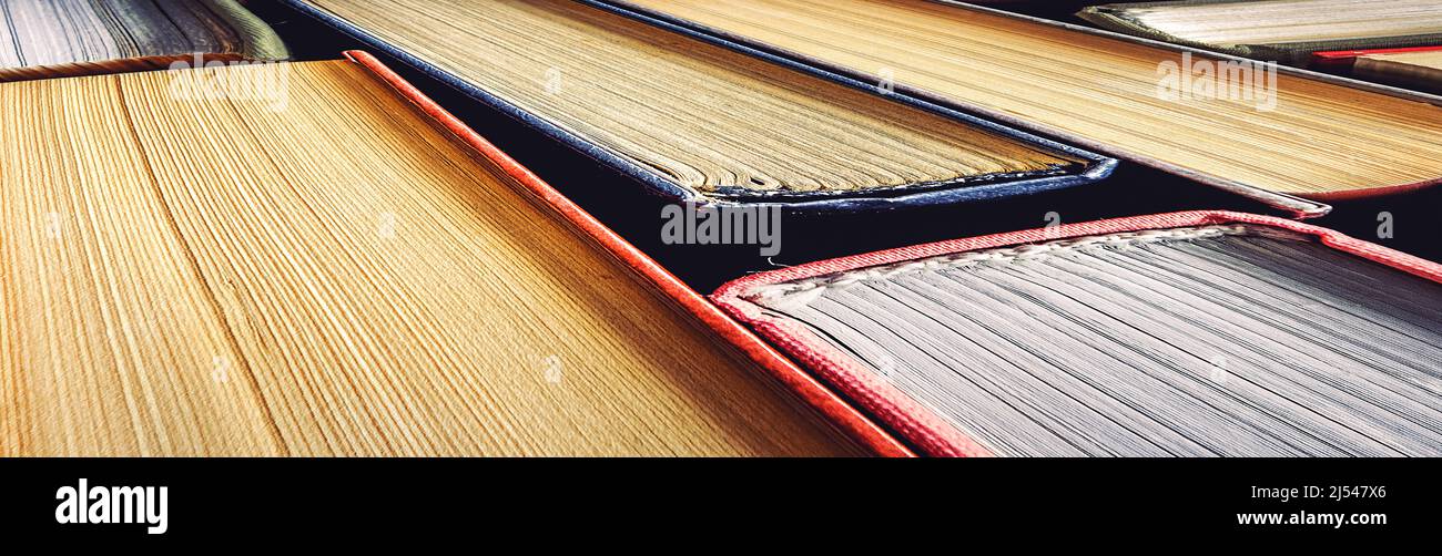 Banner of stacked books. Stack of books background. many books piles ...