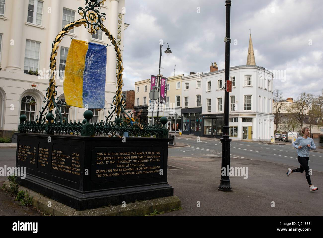 A runner passes a Crimean war memorial monument wearing the colours of ...