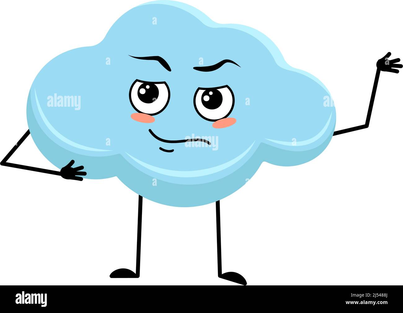Cute cloud character with emotions of hero, brave face, arms and leg ...