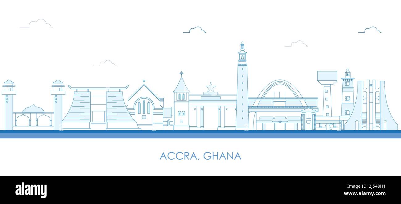 Outline Skyline panorama of city of Accra, Ghana - vector illustration ...