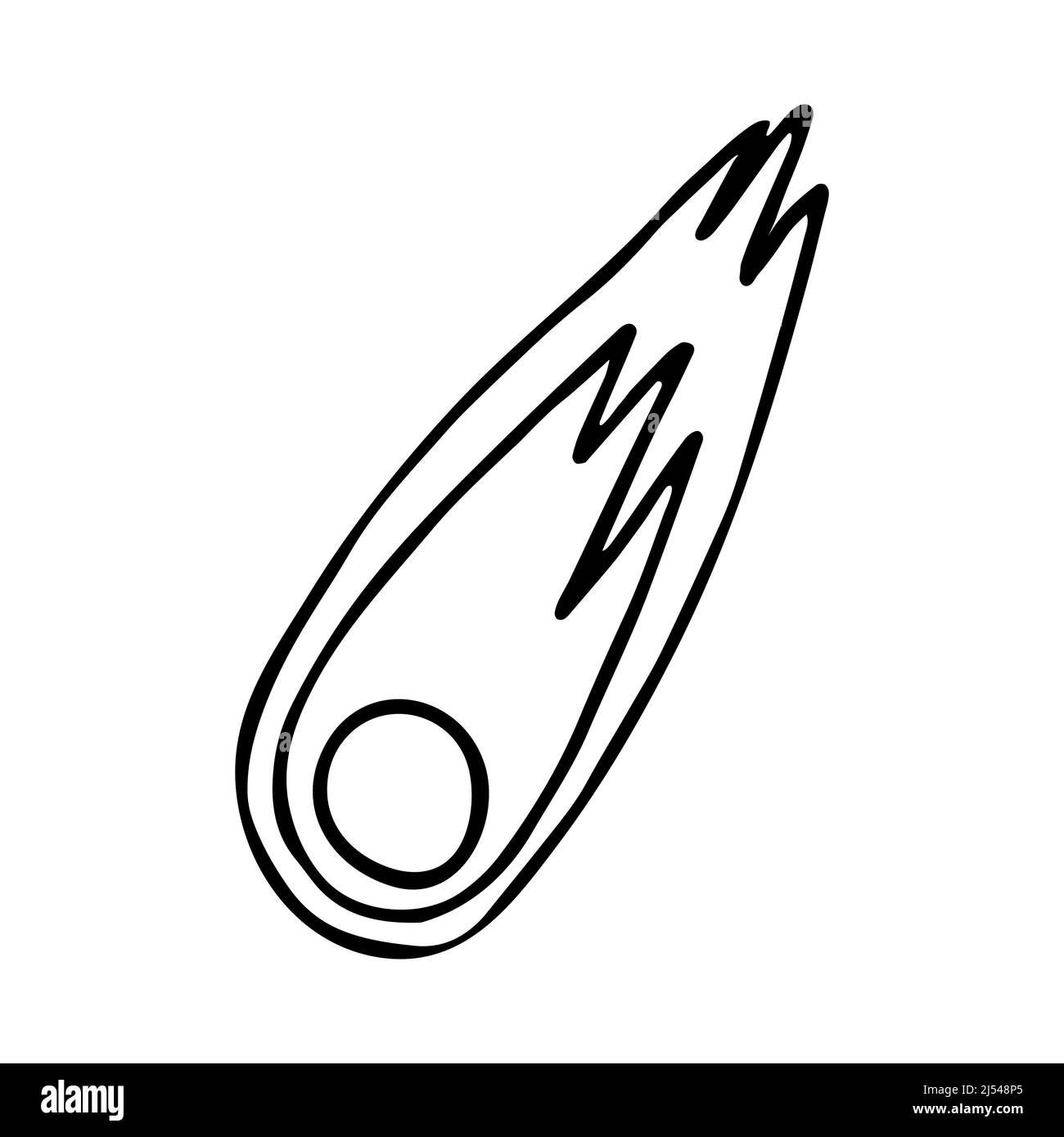 Line Space doodle comet. Hand-drawn asteroid isolated on white background. Outline astronomical ...