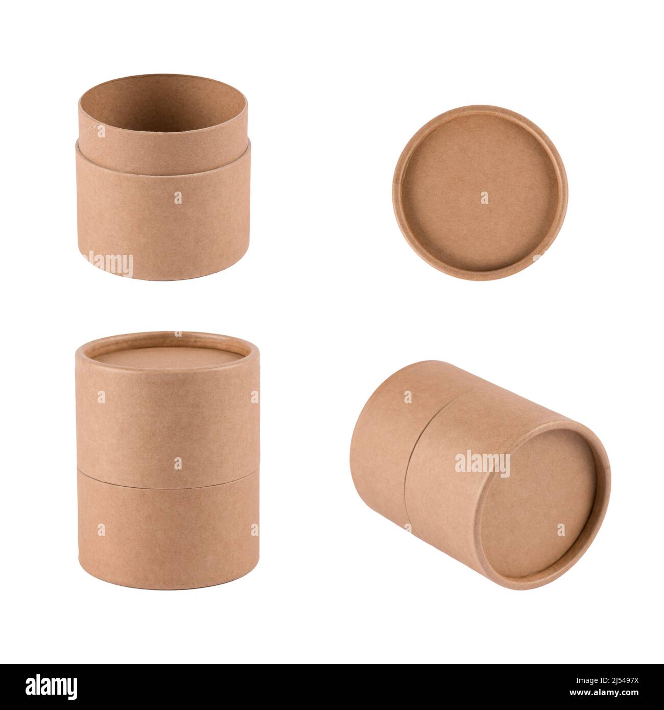 Mockup of paper tubes with paper cap in different positions, open and ...