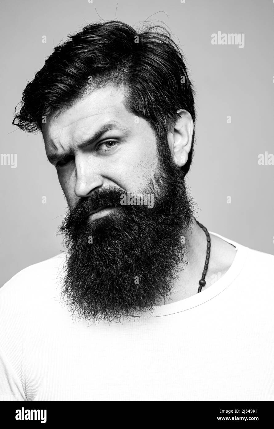 Emotions. Face expression. Serious handsome man. Portrait of confident ...
