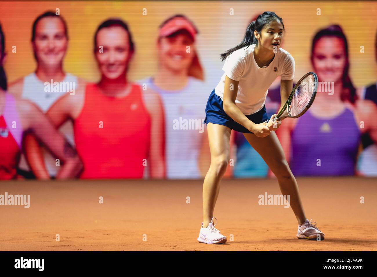 Stuttgart, Germany. 20th Apr, 2022. Emma Raducanu of Great Britain during warm up before her 1st ...