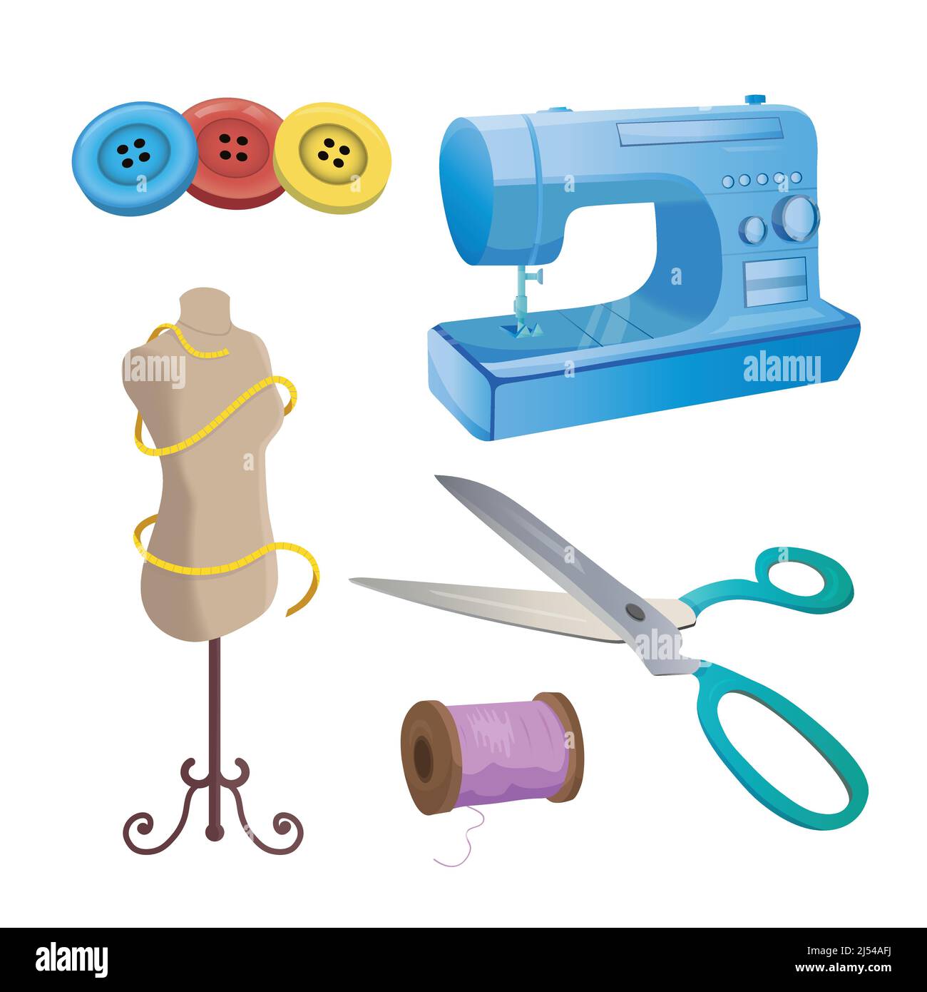 Dressmaker colorful doodle illustrations collection in vector. Colorful ...