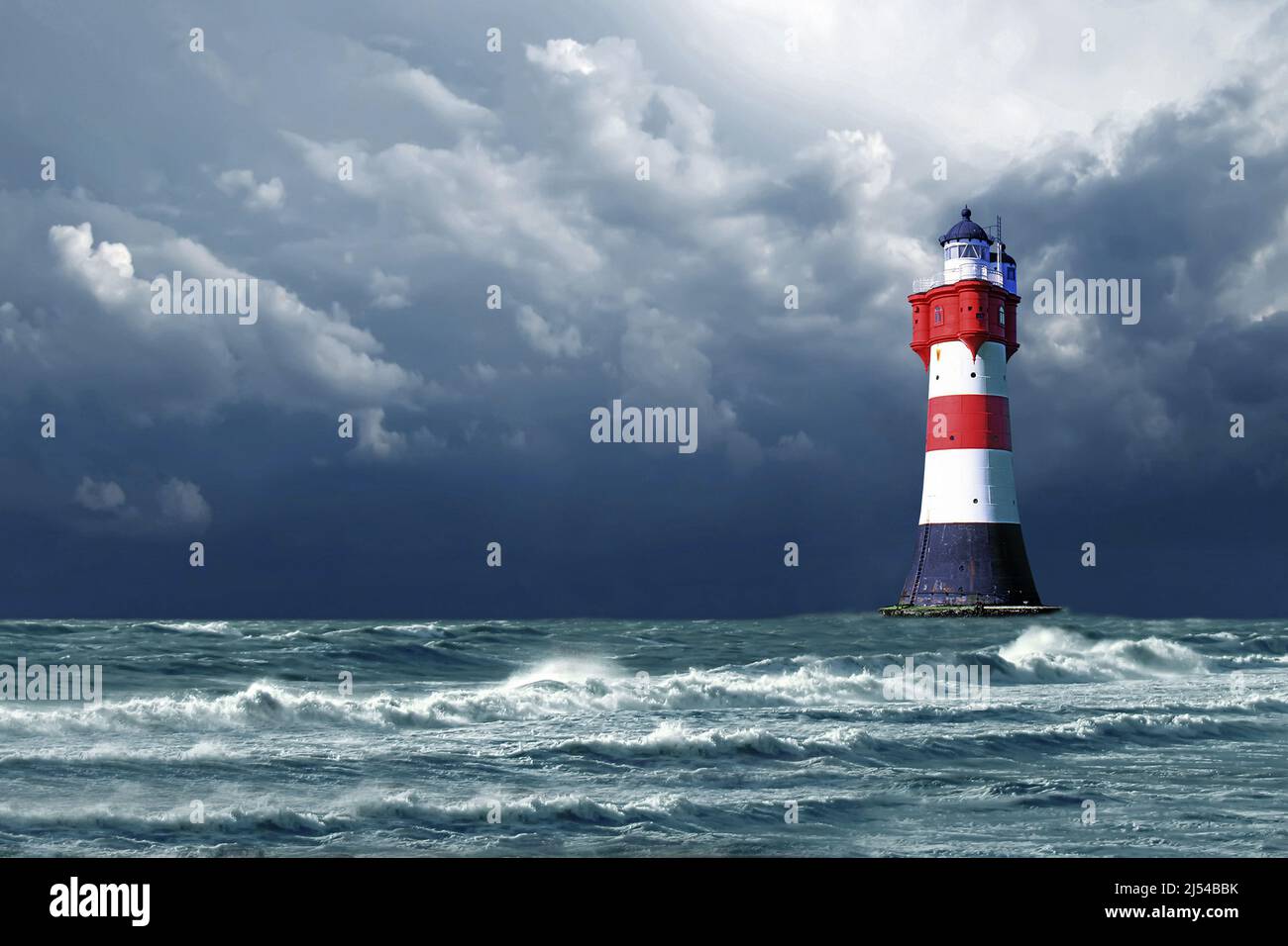 Roter Sand Lighthouse in the Weser estuary before a thunderstorm ...