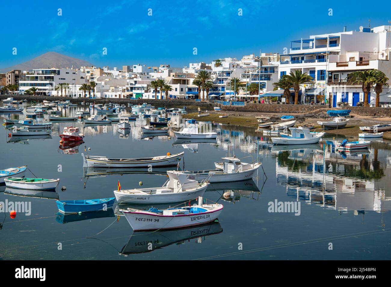 Fishing boats at the lagoon Charco de San Gines, Canary Islands ...