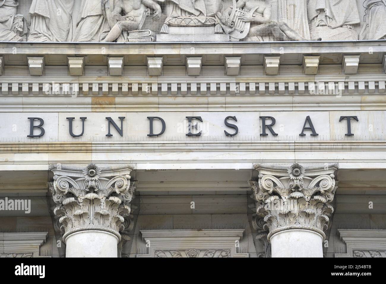 Writing 'Bundesrat' at the gable, tympanum over the main entrance of ...