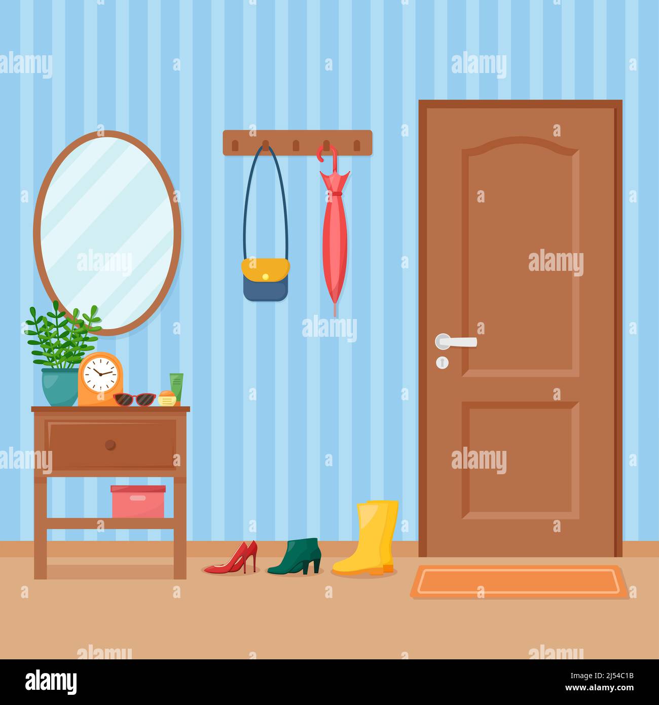 Home hallway interior with door, vector illustration Stock Vector Image ...