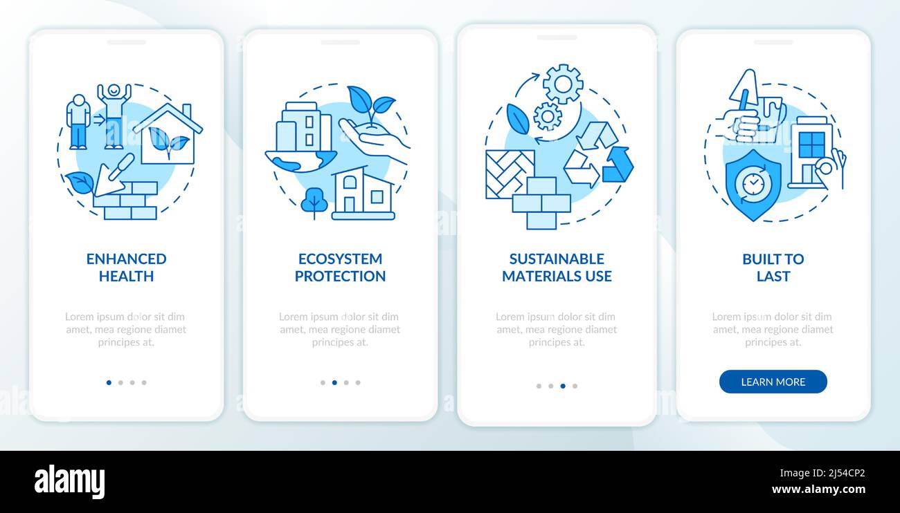 Advantages Of Sustainable Architecture Blue Onboarding Mobile App
