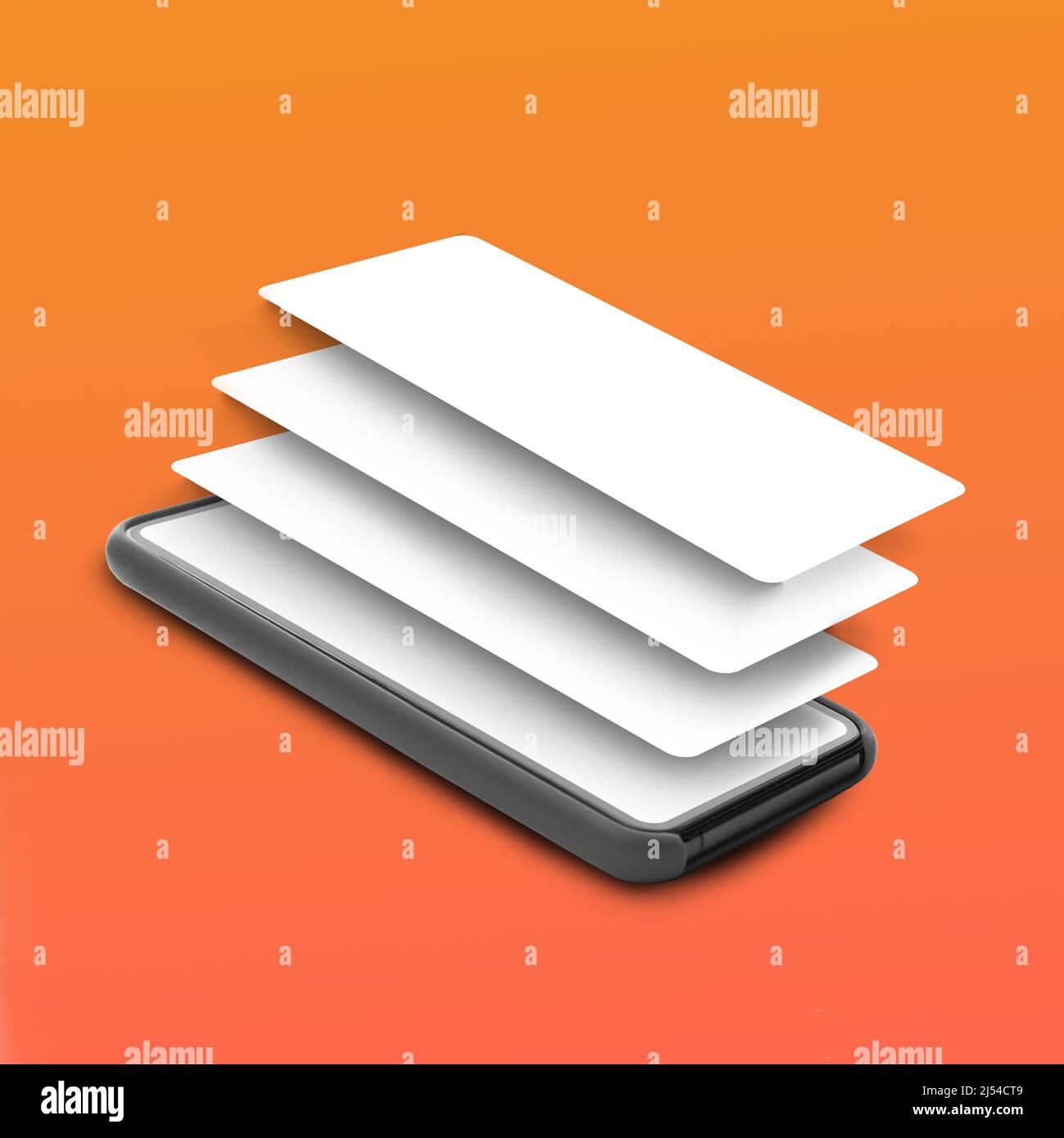 Mobile Phone With Screen Layers Lying Over Orange Background, Square ...