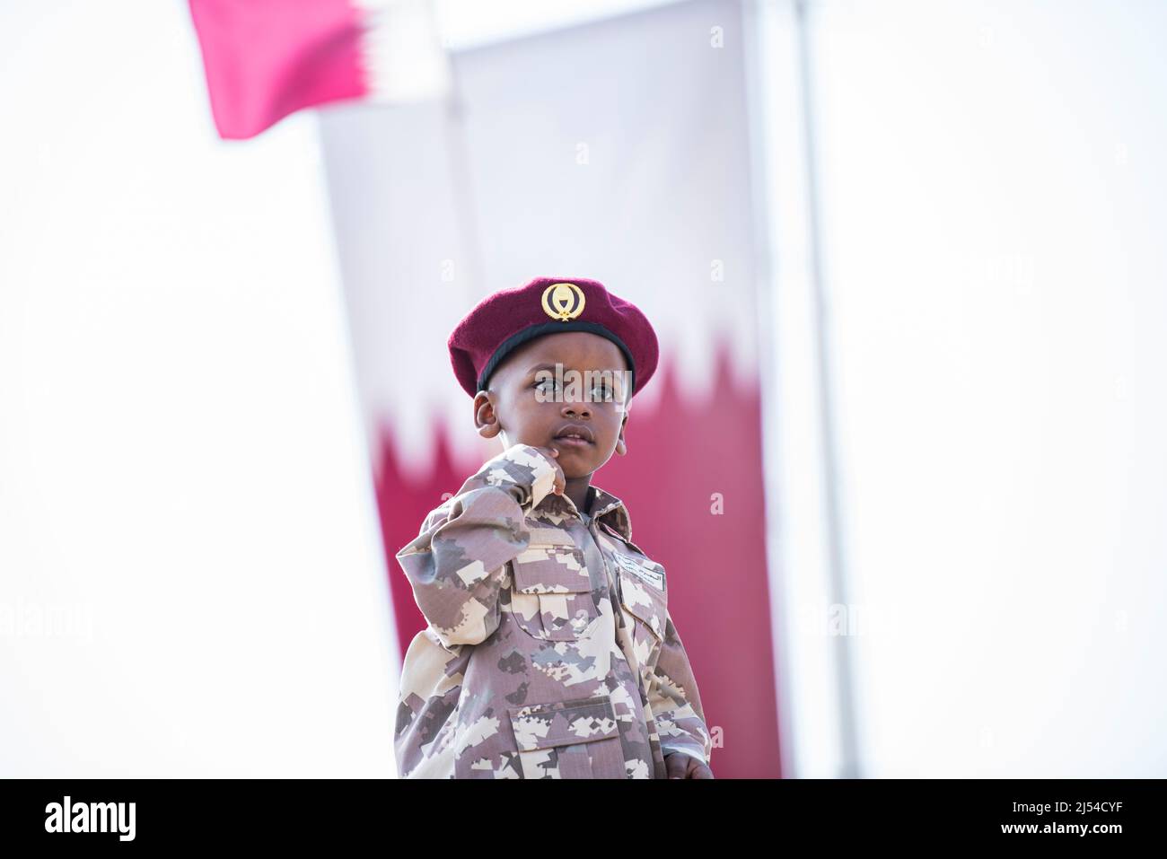 Doha, Qatar, December 18,2019. Qatari children dressed in traditional ...