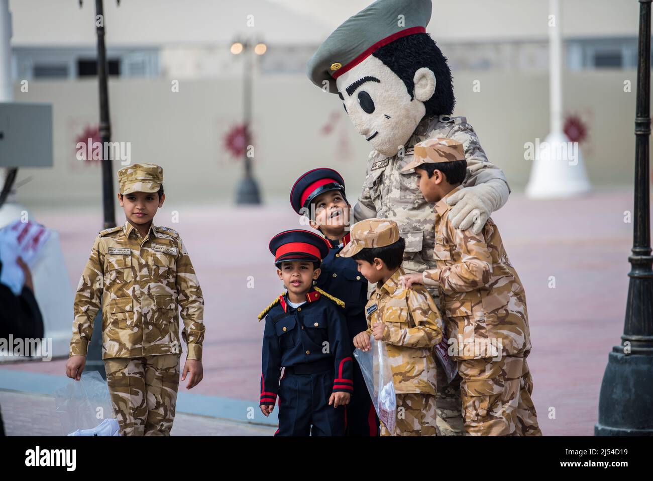 Doha, Qatar, December 18,2019. Qatari children dressed in traditional ...