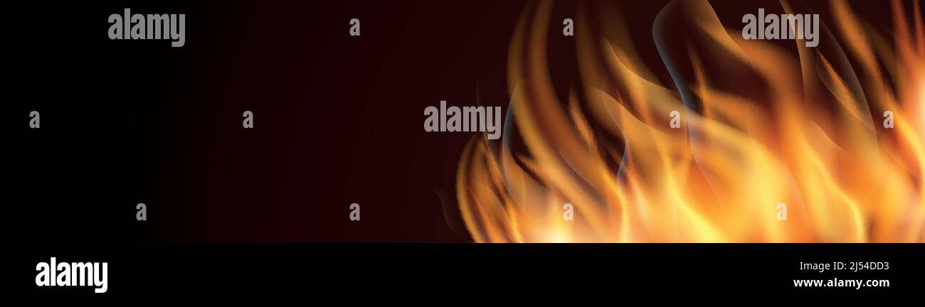 Realistic fire flame corner. Hot burning banner template Stock Vector ...