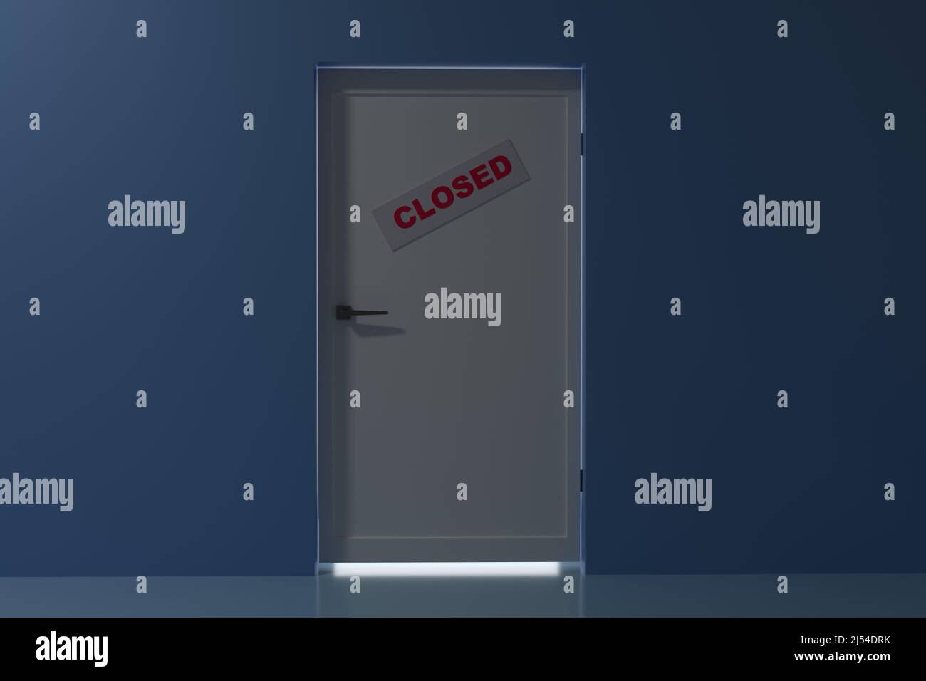 Closed door with a sign. A white door with a light on. Dead end ...