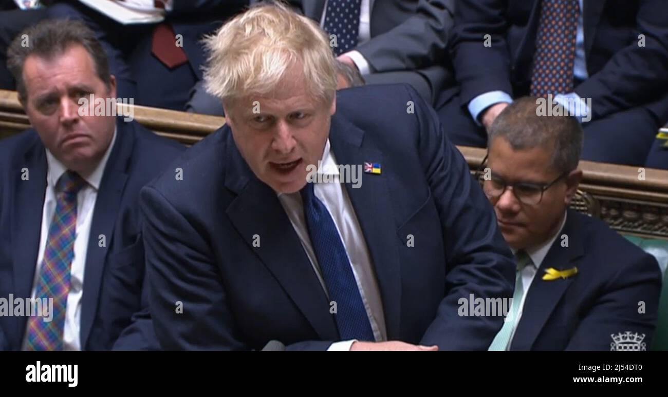 Prime Minister Boris Johnson speaks during Prime Minister's Questions ...