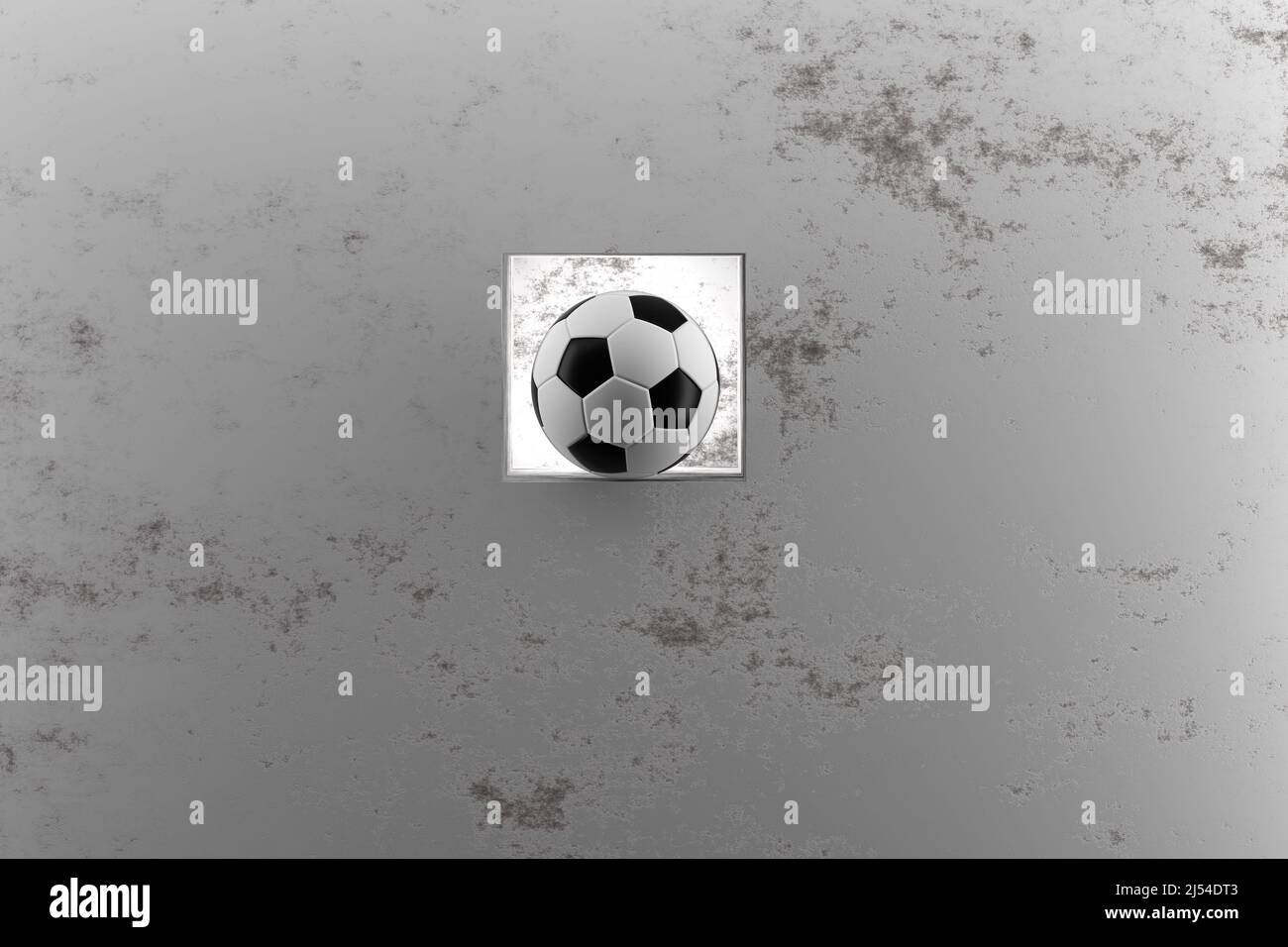 Soccer ball in a concrete wall. Minimalism. Place for text. 3D render ...