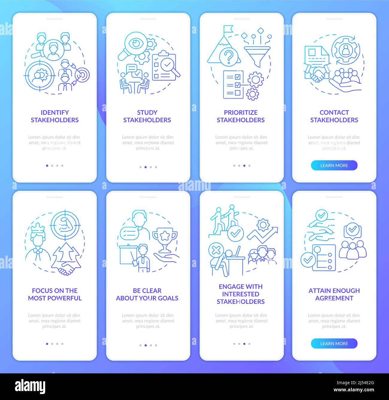 Stakeholder blue gradient onboarding mobile app screen set Stock Vector Image & Art - Alamy