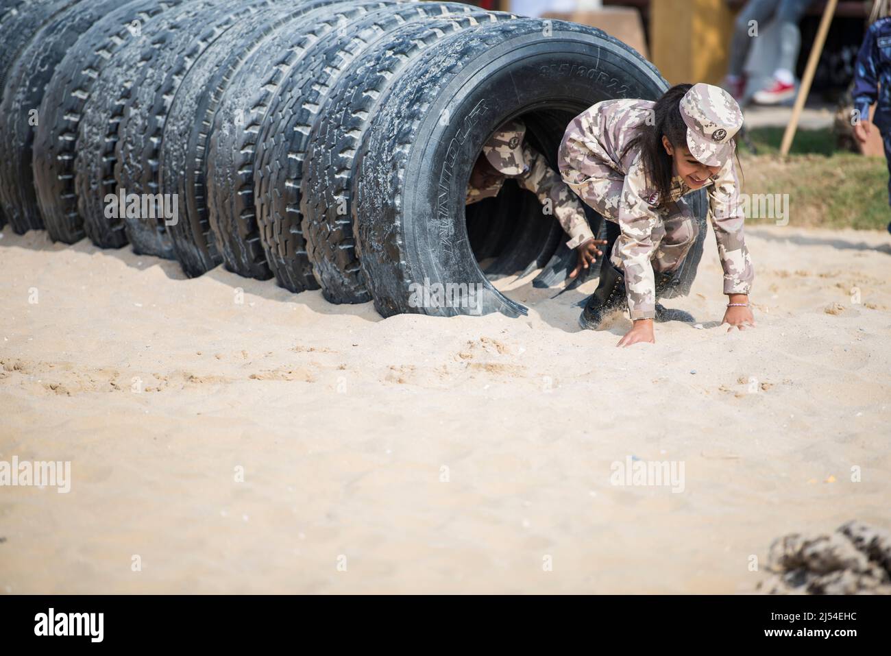 Doha, Qatar, December 18,2019. Qatari children are playing at an ...
