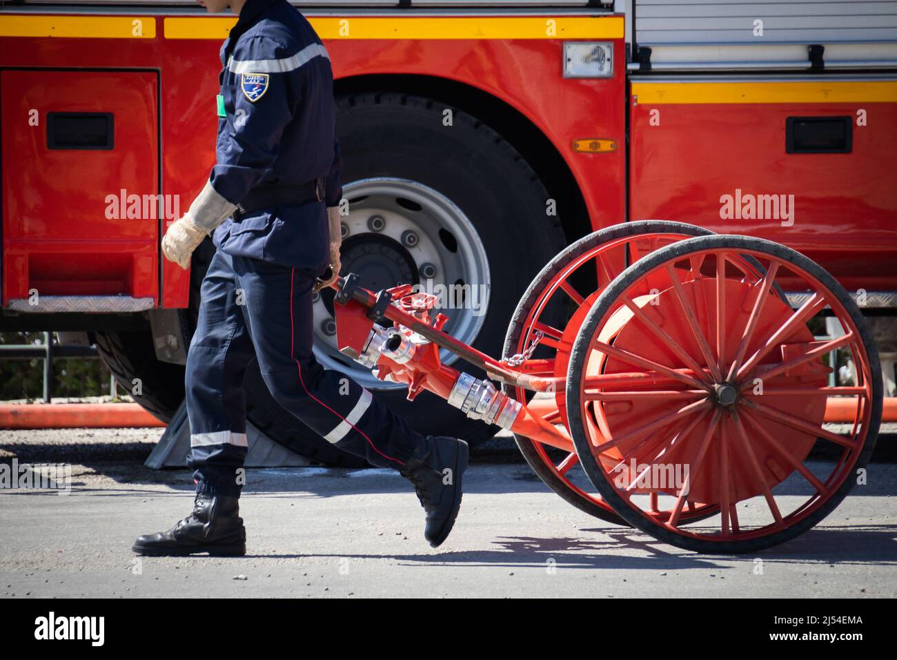 fire hose view of the french fire brigade Stock Photo - Alamy