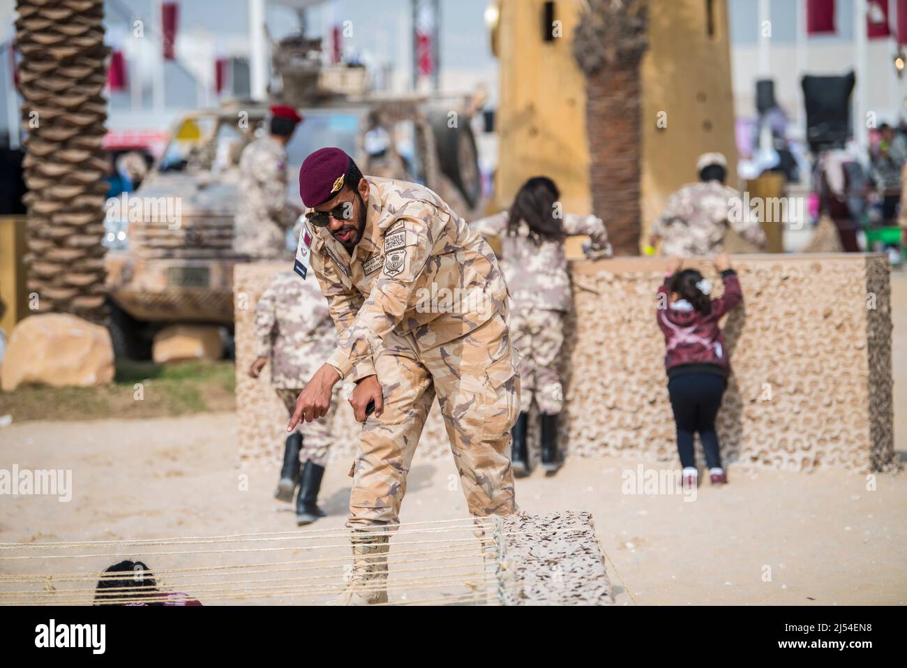 Doha, Qatar, December 18,2019. Qatari children are playing at an ...